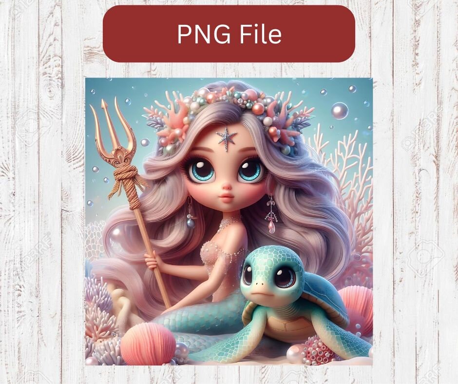 Chibi Style Mermaids for Kids PNG Sublimation Design File Mermaid Party ...