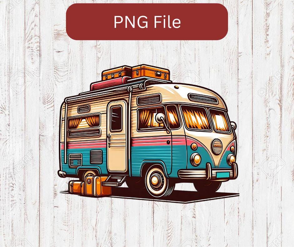 Retro Happy Camper RV PNG Sublimation Design File | Vintage Camper Van ...