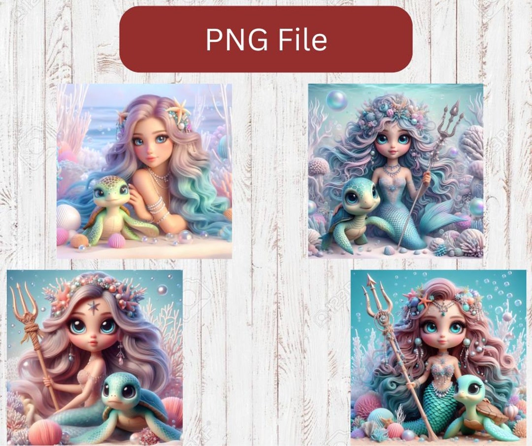 Chibi Style Mermaids for Kids PNG Sublimation Design File Mermaid Party ...
