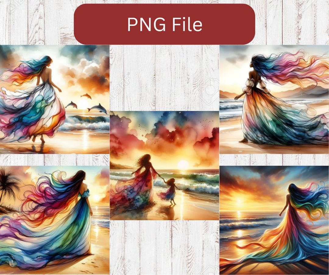 Sunset Beach Rainbow Watercolor PNG | 300 DPI Sublimation Design Files ...