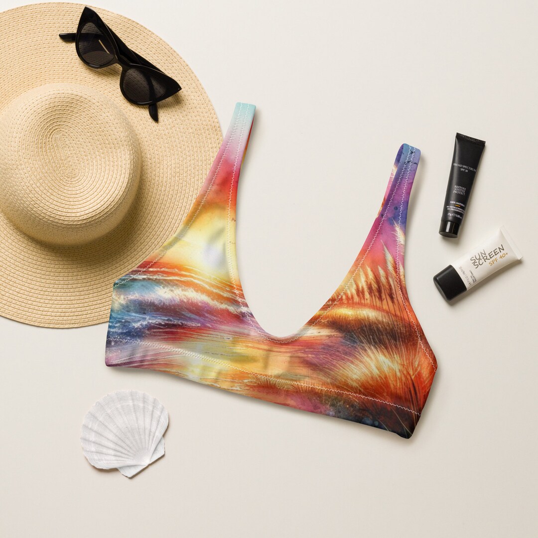 Water Color Beach Bottomless Bikini Recycled Padded Bikini Top Etsy