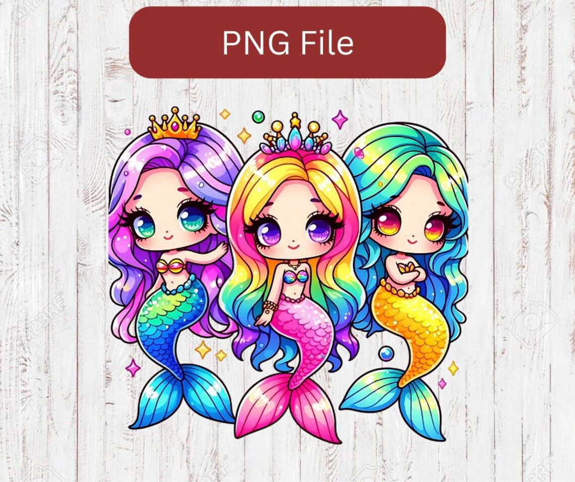 Colorful Mermaids for Kids PNG Sublimation Design File Mermaid Party - Etsy