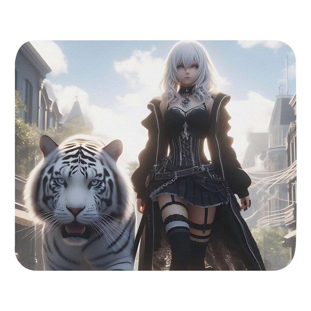 Anime Mousepad Anime Figures of a Goth Girl and Bengal Tiger PC Gaming ...