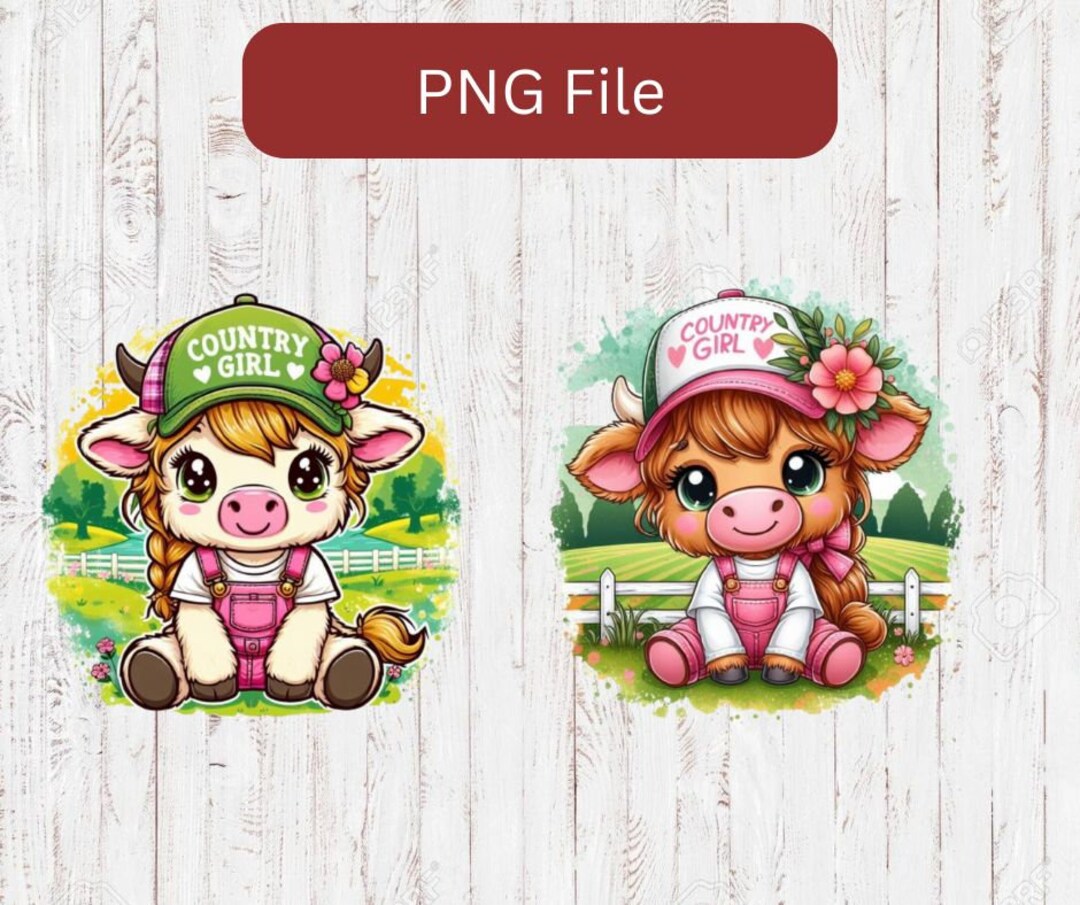 Country Girl Cow Highland Cow PNG Sublimation Design Files Kids Western ...