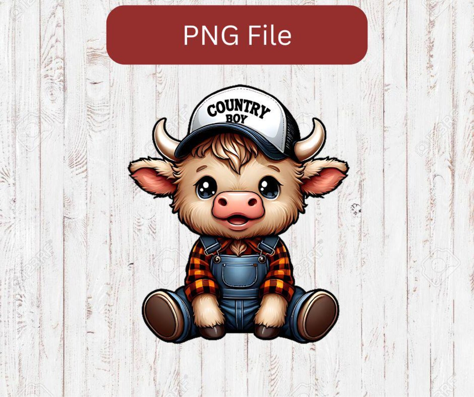 Country Boy Cow Highland Cow and Tractor PNG Bundle Sublimation Design ...