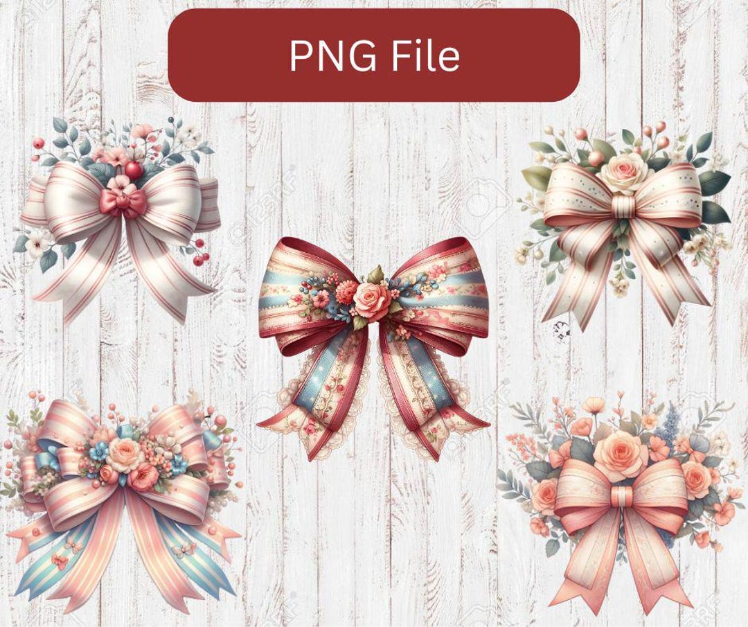 Coquette Bow PNG Sublimation Design File Coquette Ribbon With Flowers ...