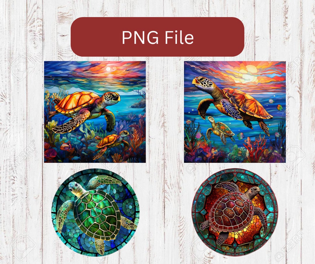 Colorful Stained Glass Sea Turtles PNG Sublimation Design File - Etsy
