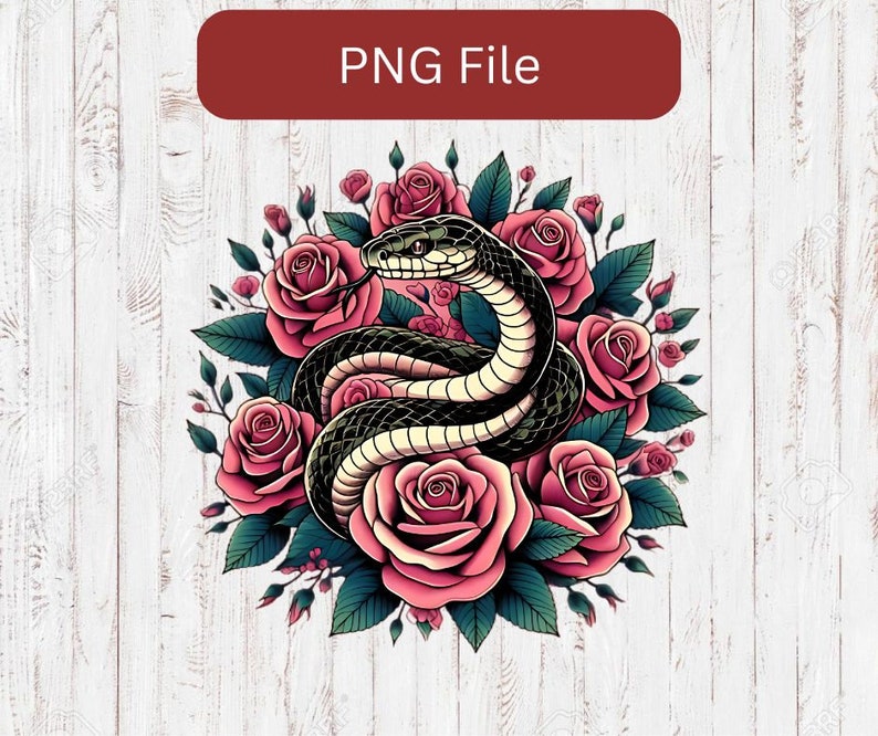 Snakes and Pink Roses PNG Bundle Sublimation Design Files Snake Tattoo ...
