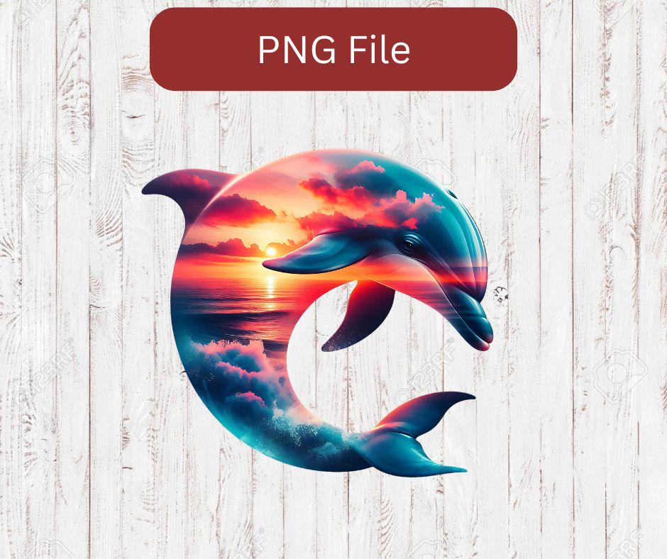 Sunset Beach Dolphin 300 DPI PNG Sublimation Design File Tropical ...