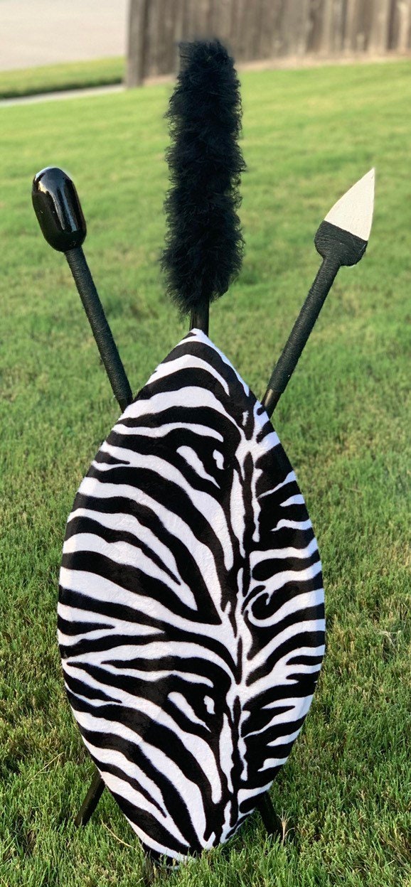 Hand Made Zebra Print African Spear and Sheild - Etsy