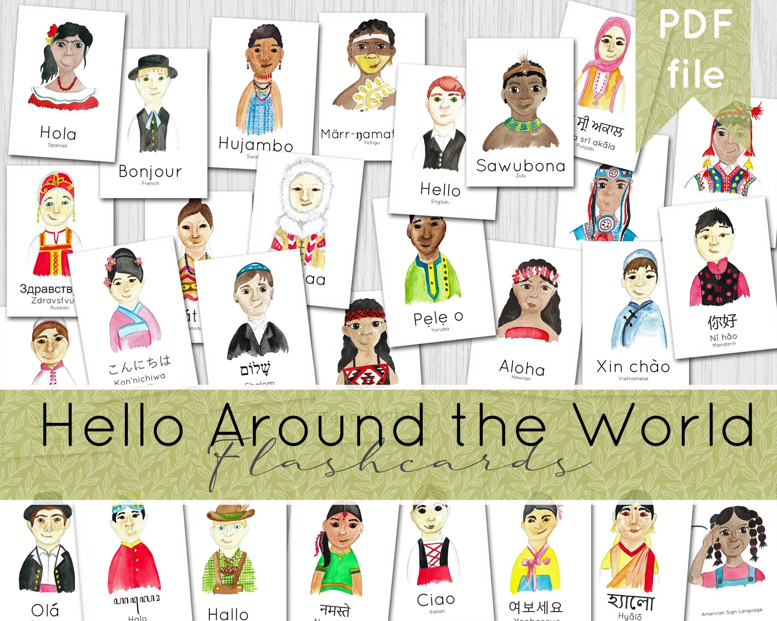 Hello Around the World Flashcards Multicultural Language - Etsy