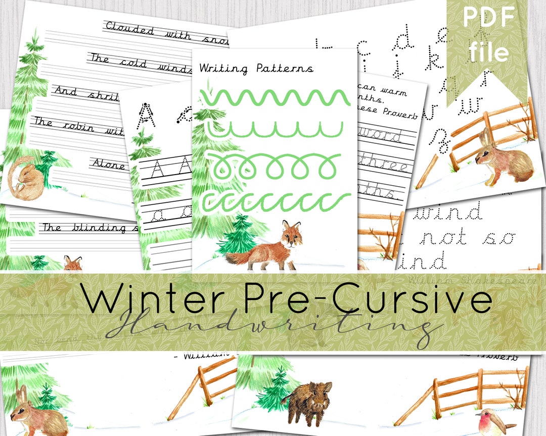 Winter Handwriting Practice Pack | Cursive Handwriting Pack - Etsy