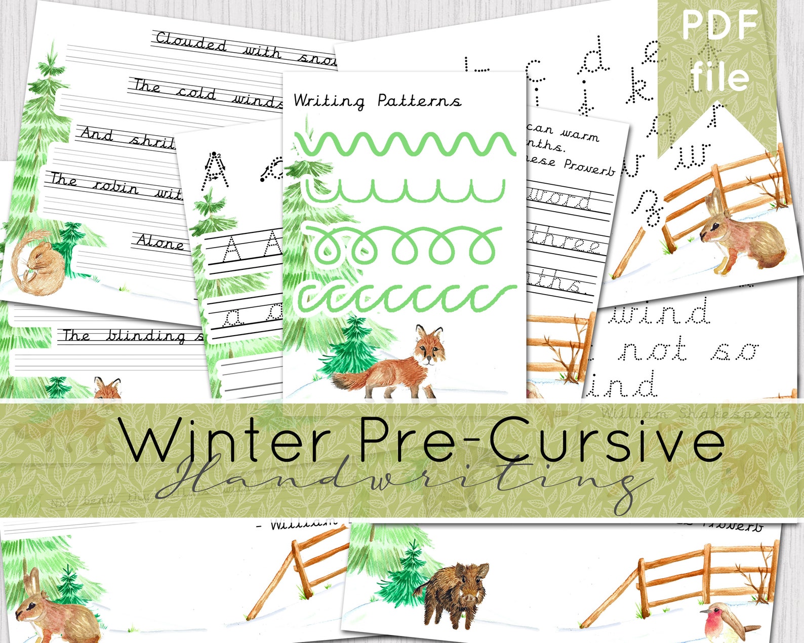 Winter Handwriting Practice Pack Cursive Handwriting Pack | Etsy