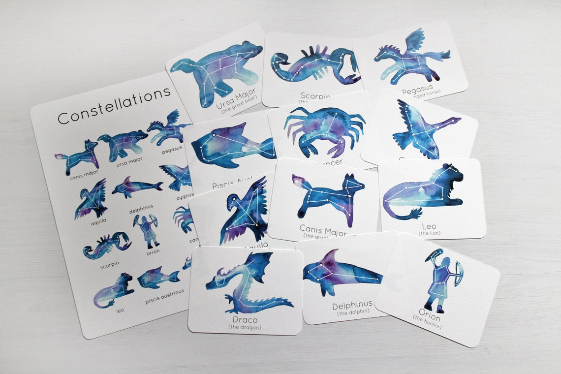 Constellation Watercolour Flashcards Printable Digital | Etsy