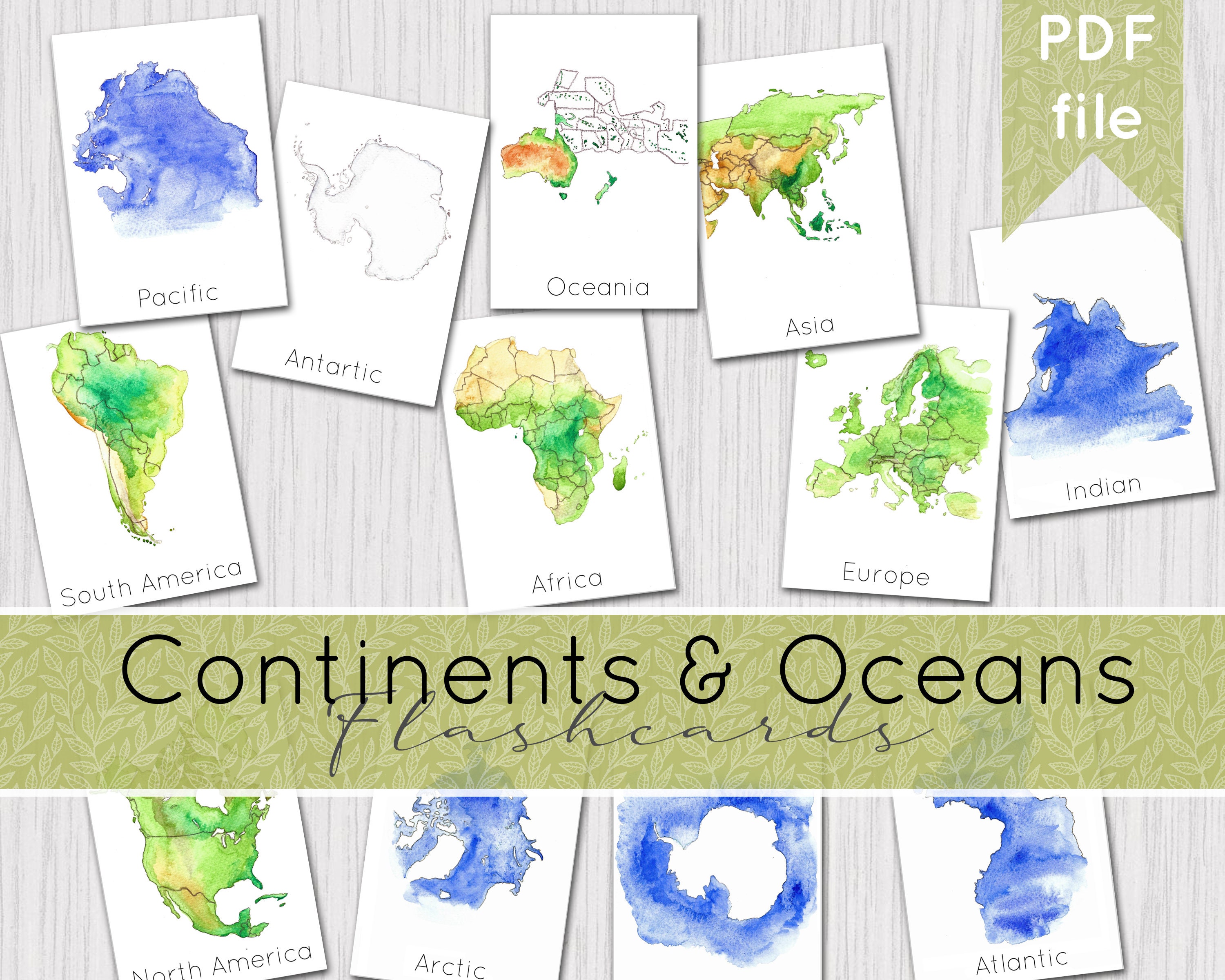 Continents & Oceans Flashcards Instand Download DIGITAL - Etsy Canada