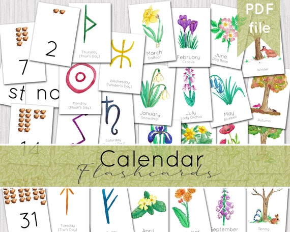 Calendar Flashcards Pack Wildflower & Season Cards | Etsy