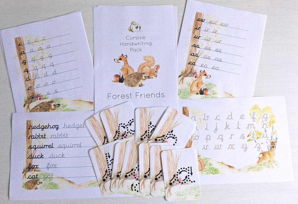 Cursive Handwriting Practice Pack Woodland Friends Joined - Etsy