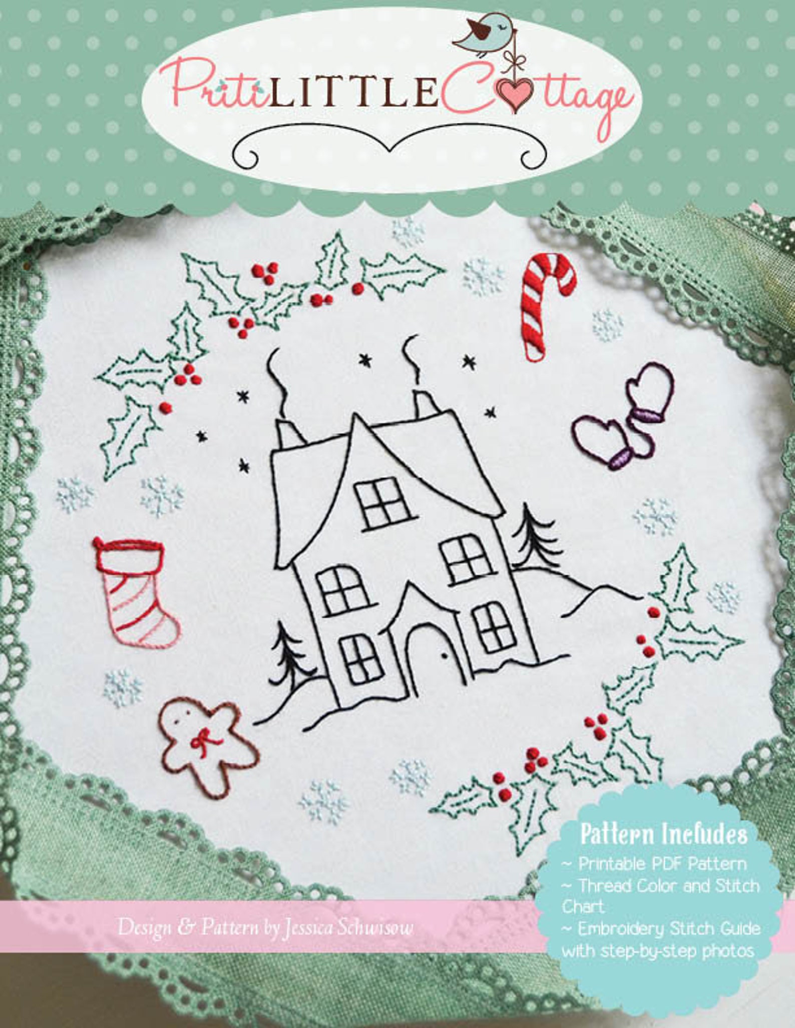 Christmas Cottage Embroidery Pattern - Etsy