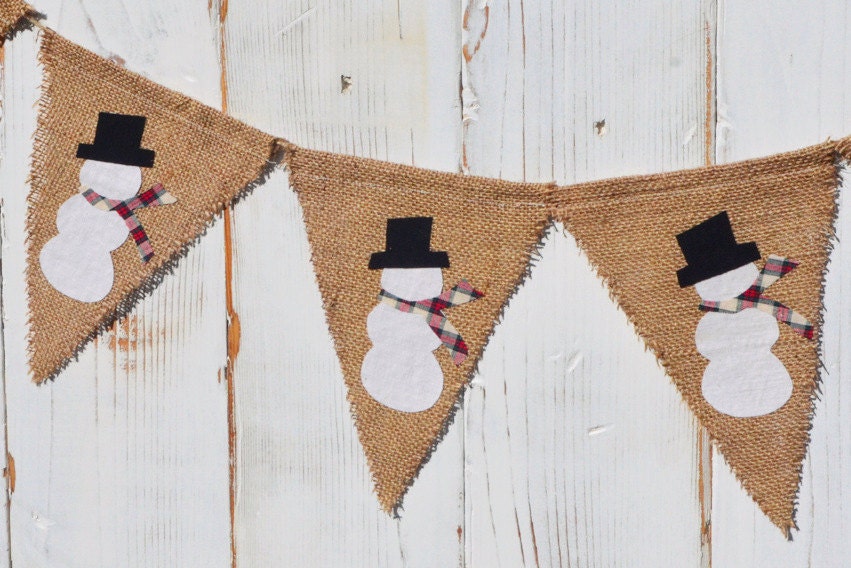 Snowman Burlap Banner, Flag, Bunting, Pennant...photo Prop...winter ...