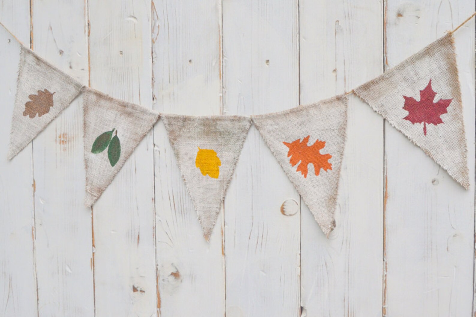 5 Pennant Fall Leaf Burlap Banner, Flag, Bunting, Pennant...photo Prop ...