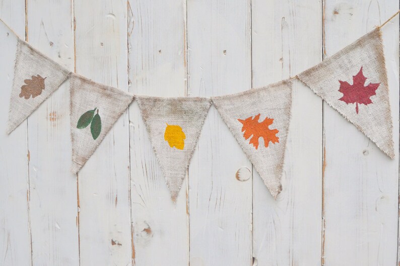 5 Pennant Fall Leaf Burlap Banner, Flag, Bunting, Pennant...photo Prop ...