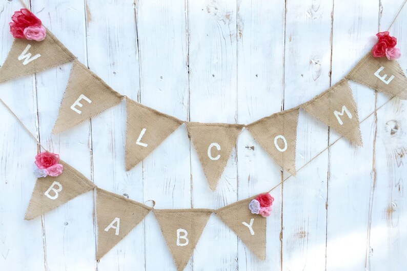 WELCOME BABY Burlap Banner, Flag, Bunting, Pennant...photo Prop ...