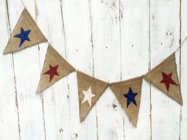 4th of July USA American Burlap Banner, Flag, Bunting, Pennant...photo ...