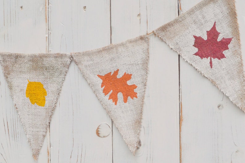 5 Pennant Fall Leaf Burlap Banner, Flag, Bunting, Pennant...photo Prop ...