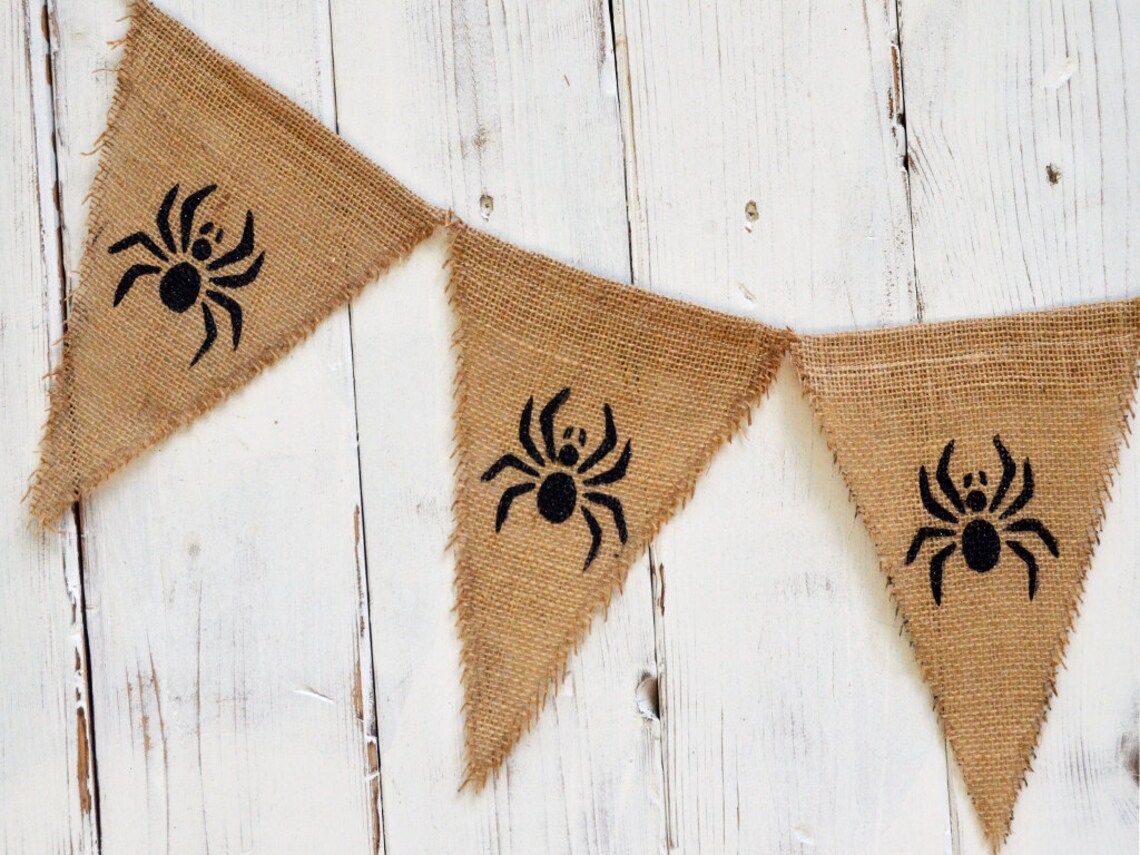 SPIDER Burlap Banner, Flag, Bunting, Pennant...photo Prop...halloween ...