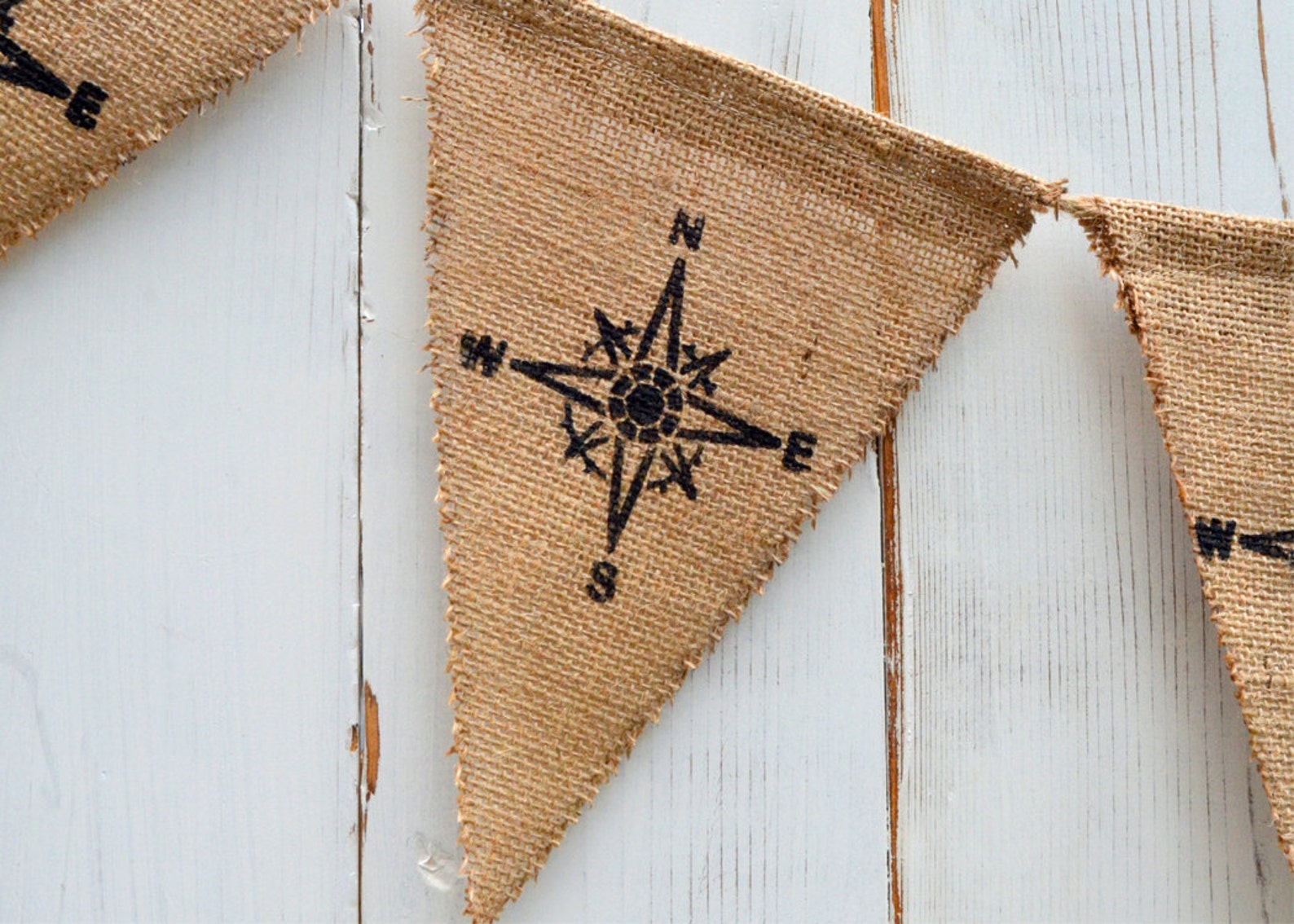 5 Pennant Compass Burlap Banner, Flag, Bunting, Pennant...photo Prop ...