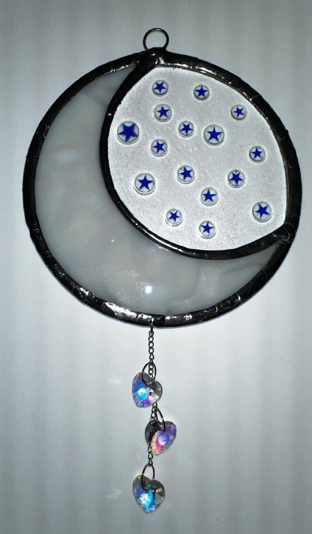 Stained and Fused Glass Moon With Stars Suncatcher - Etsy