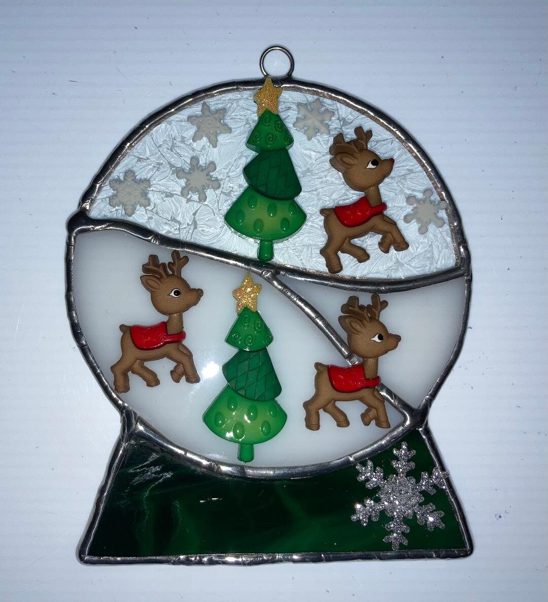 Stained Glass Reindeer Snow Globe - Etsy