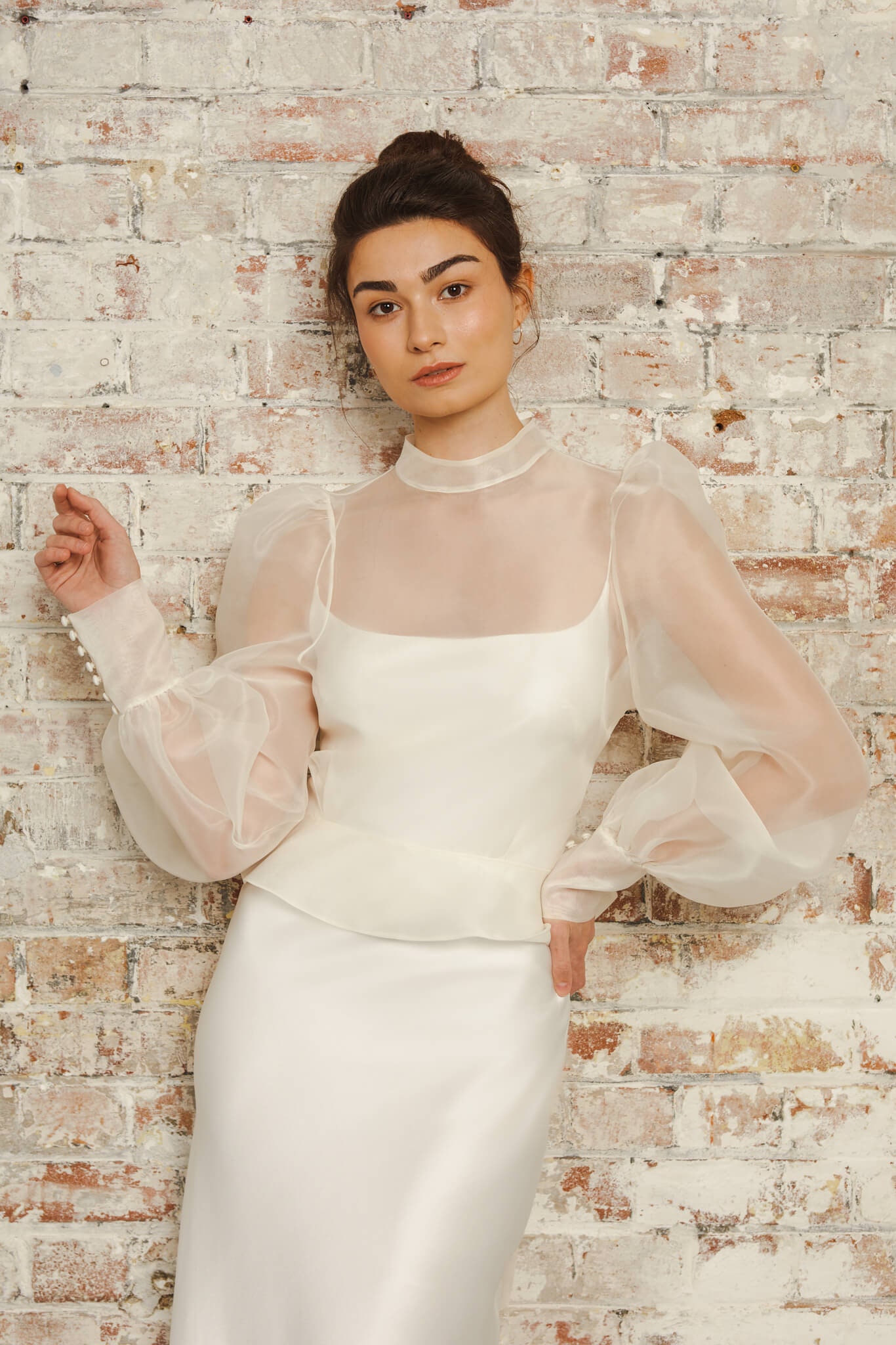 Sheer See Through, Ivory Organza Silk Wedding Dress Separates Blouse, a ...