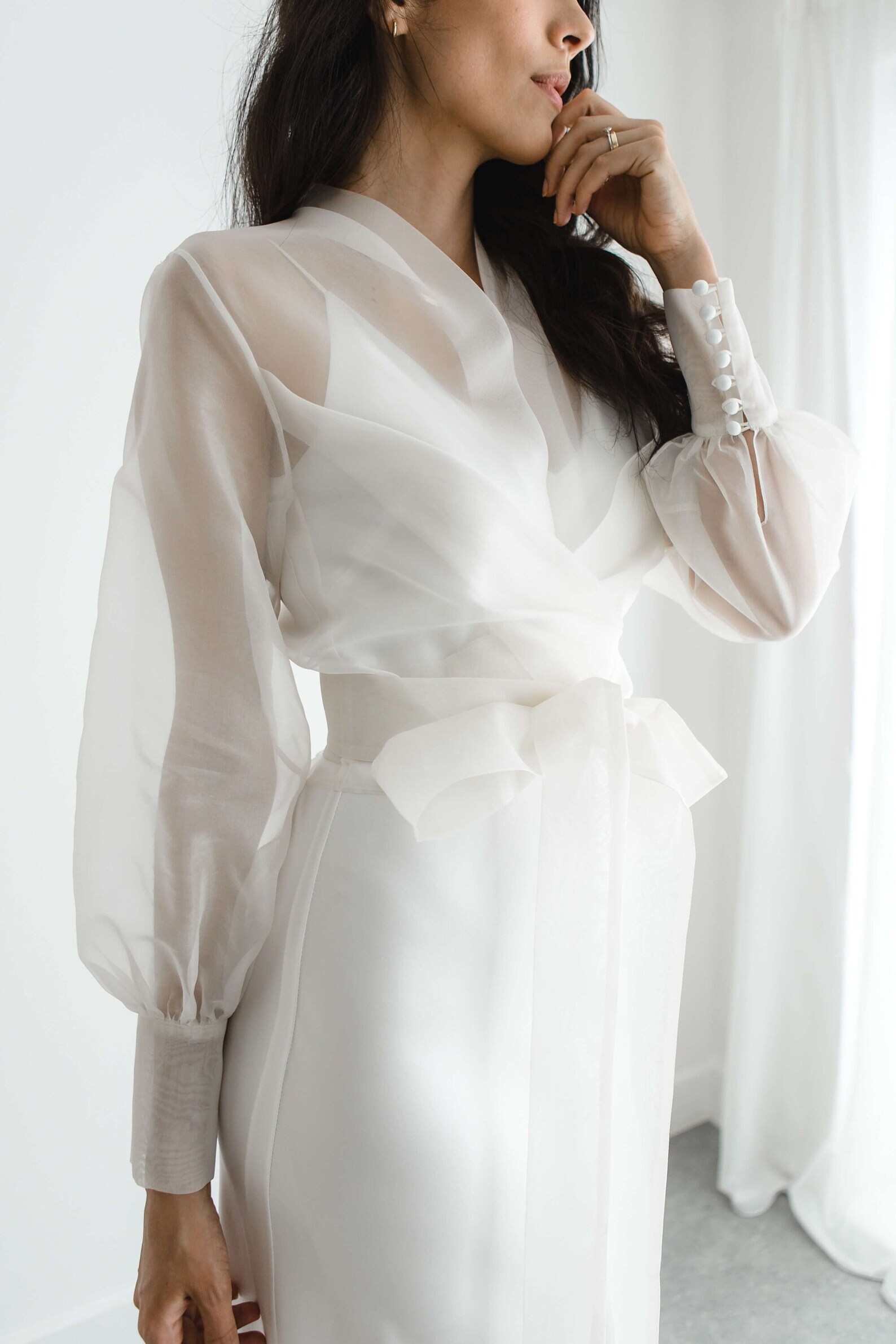 Organza Sheer Ivory Bridal Blouse Cover Up, Modern Bridal See Through ...