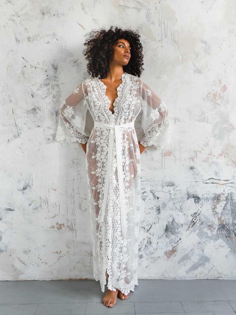 Ready to Ship Boho Lace Kimono Robe Luxury Brides Lace Robe - Etsy