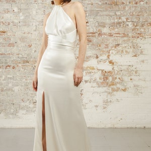 Modern Ivory Satin Silk Draped Halter Neck Wedding Dress Separates Top ...