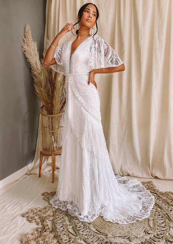 Wedding Dresses Tassel Lace Wedding Dress Lace Wedding Etsy