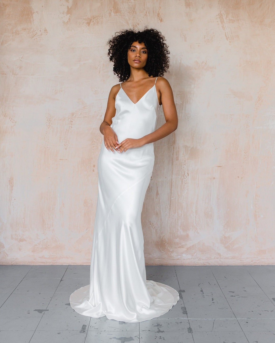 Satin Modern Wedding Dress, Minimalist Slip Style Wedding Dress, Simple ...
