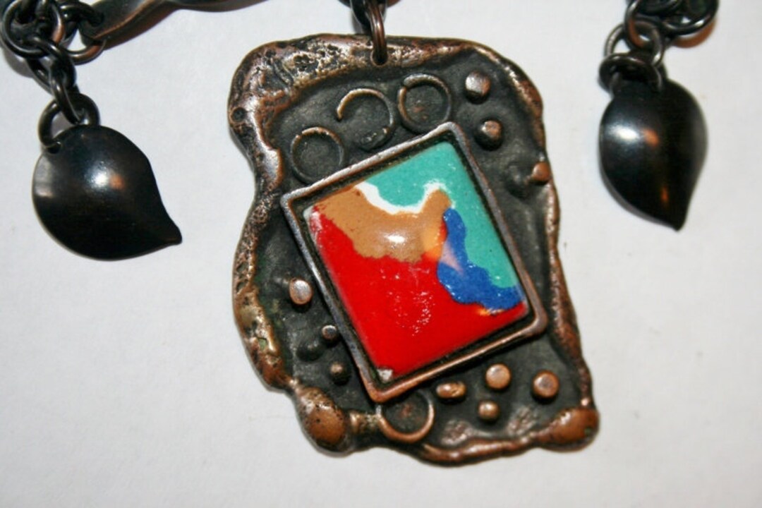 1960s Modernist Bronze Handmade Cast Necklace W Enamel Pendant 1960s ...