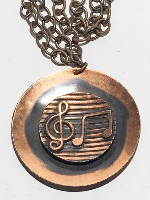 1940's Vintage Copper Musical Note Necklace Mid Centu… - Gem