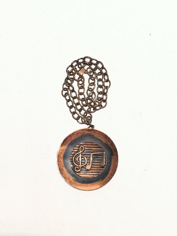 1940's Vintage Copper Musical Note Necklace Mid Centu… - Gem