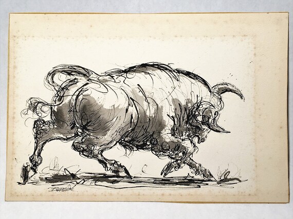 Charles Burdick Fine Art Pen & Ink Illustration of a Charging | Etsy