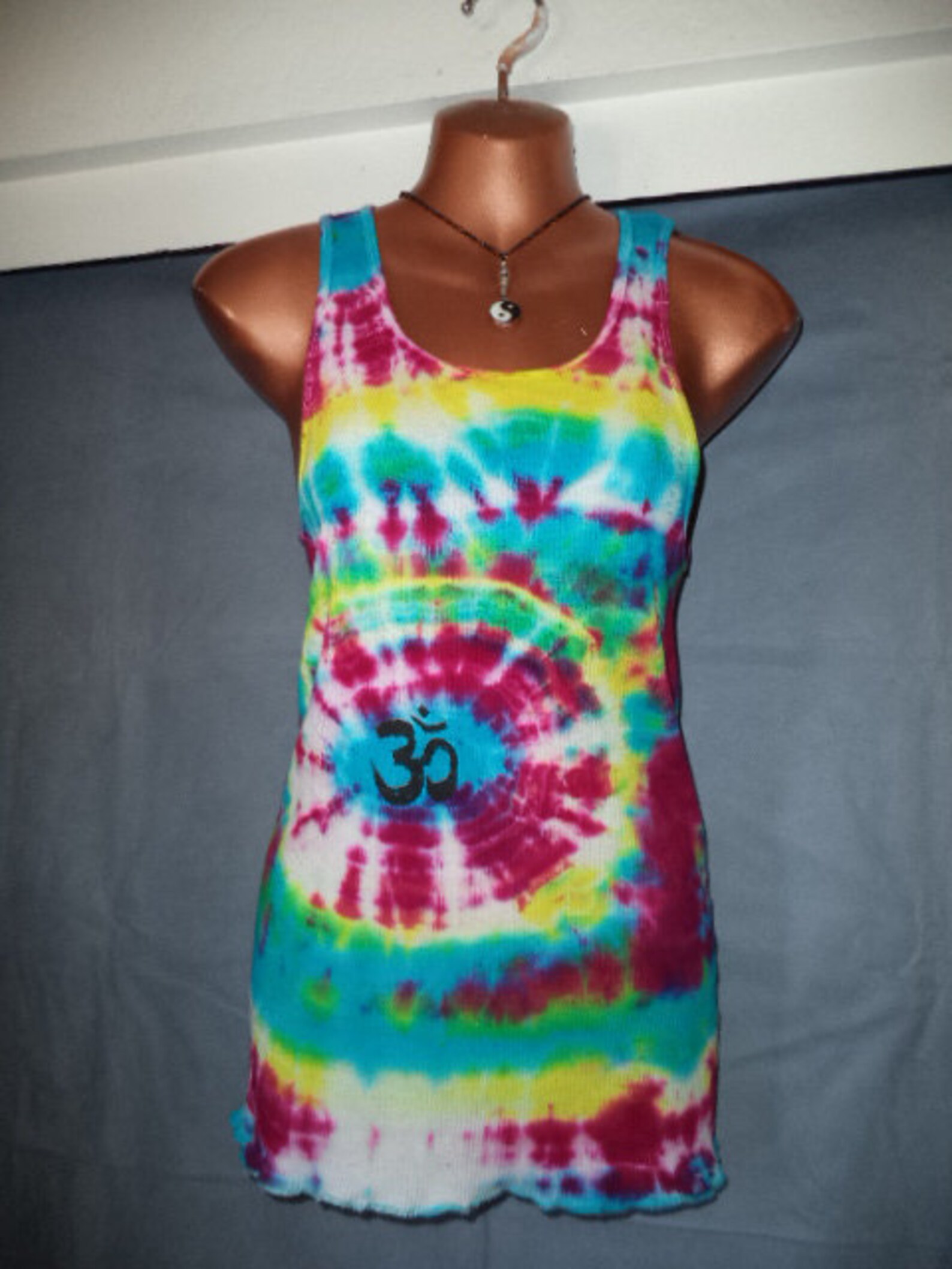 Uni Sex Tie Dyed Wife Beater Tank Top W Om Etsy