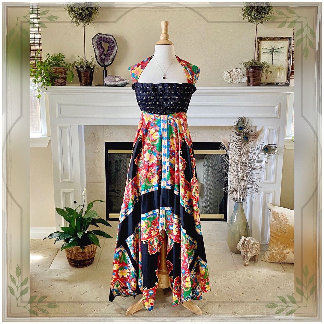 Rare 1970’s Vintage Rags by Kressandra Maxi Halter Sun Dress With ...