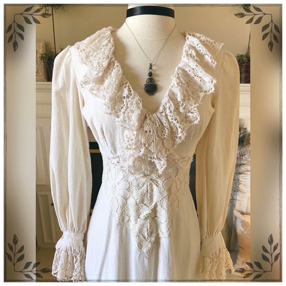 Vintage 1970’s Romantic Lace Up Corset Prairie Maxi D… - Gem