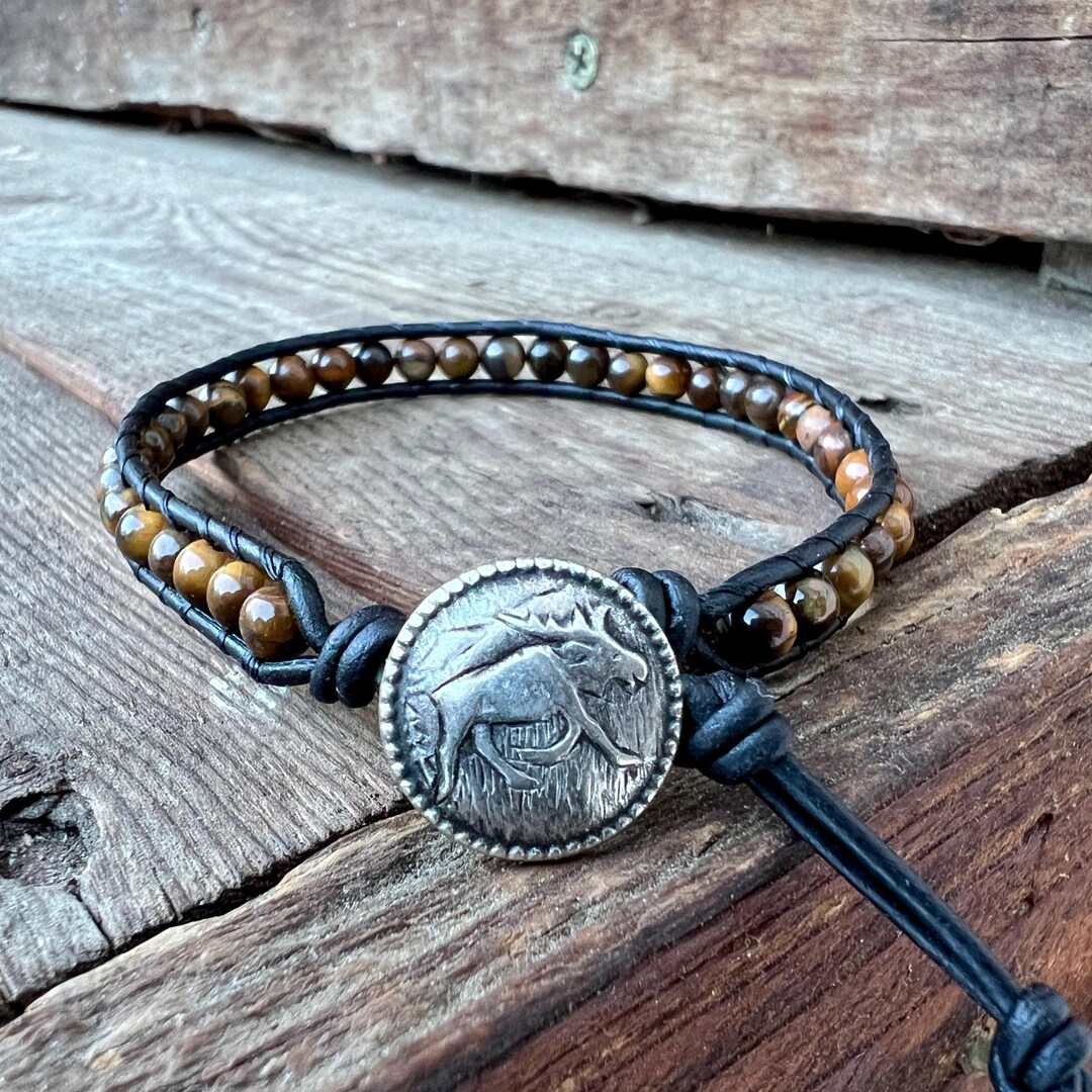 Mens Bull Moose Tigerseye Leather Wrap Bracelet Lalabeadwraps Mens ...
