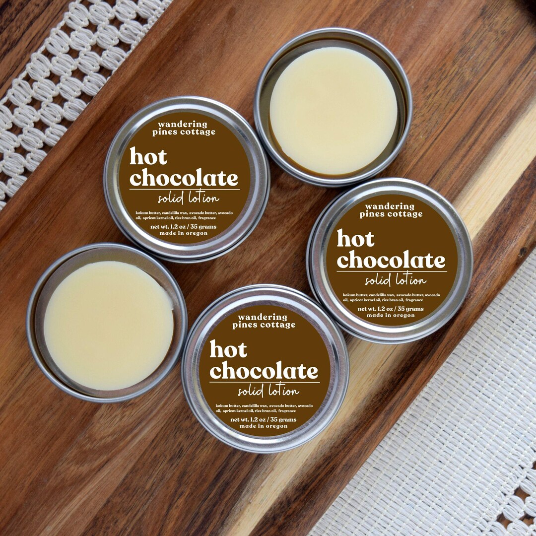 Hot Chocolate Scented Solid Lotion Tin: Vegan Travel Lotion Bar - Etsy
