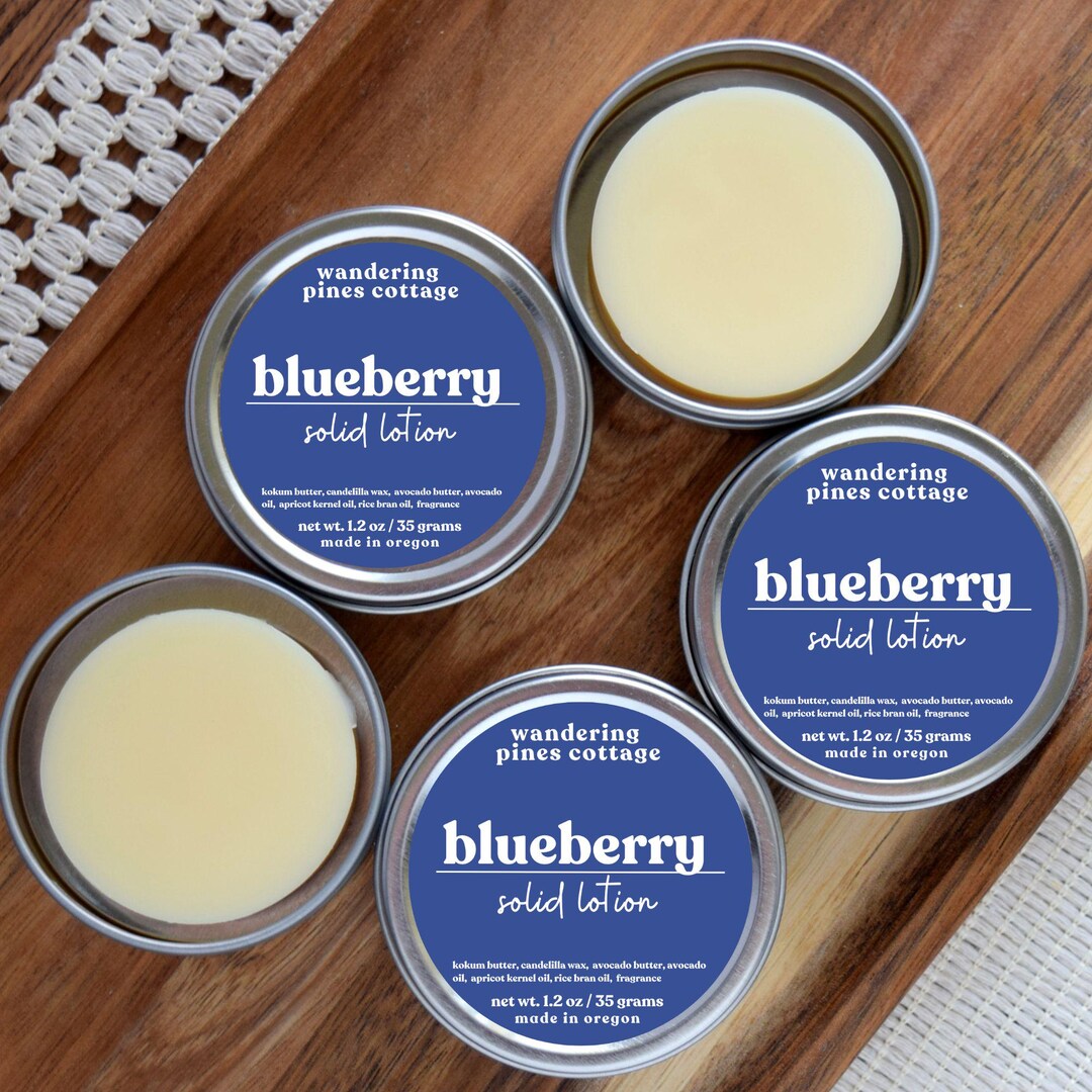 Blueberry Solid Lotion Tin, Easy Travel Lotion, Solid Lotion Bar, Foot ...