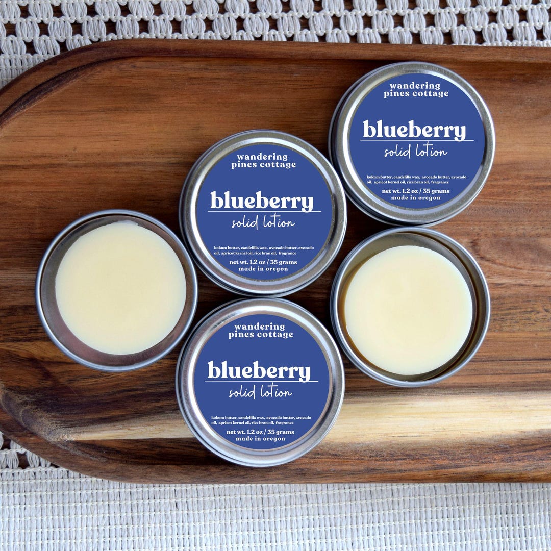 Blueberry Solid Lotion Tin, Easy Travel Lotion, Solid Lotion Bar, Foot ...