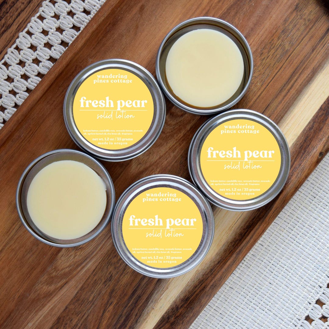 Fresh Pear Solid Lotion Tin, Travel Lotion, Solid lotion bar, foot balm, Skin Repair Balm, Solid ...